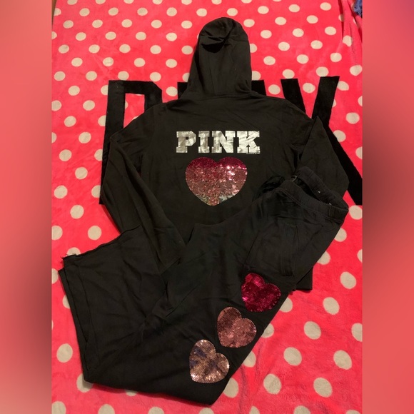 PINK Victoria's Secret | Tops | Vs Pink Heart Bling Full Zip Set | Poshmark